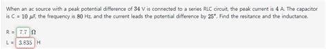 Solved When An Ac Source With A Peak Potential Difference Of Chegg Com