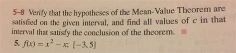 solved verify that the hypotheses of the mean value theorem