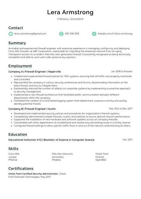 Firewall Engineer Resume Cv Example And Writing Guide