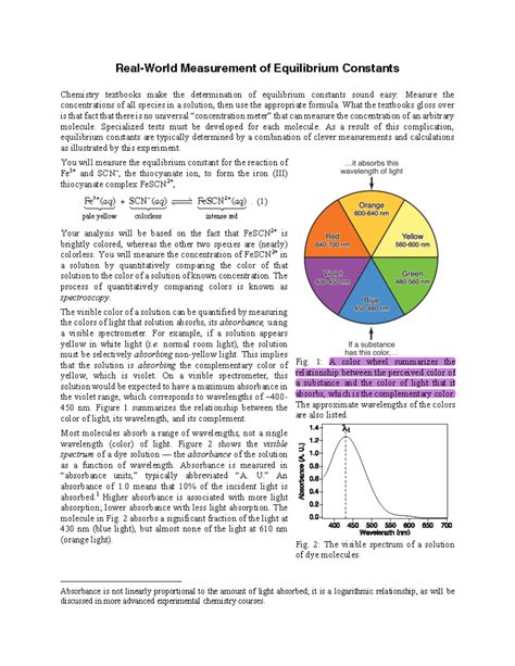 E 3 Equilibrium Experiment Lab Handout On Equilibrium Constants Studocu