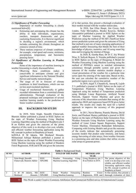 An Investigation of Weather Forecasting using Machine Learning Techniques | PDF