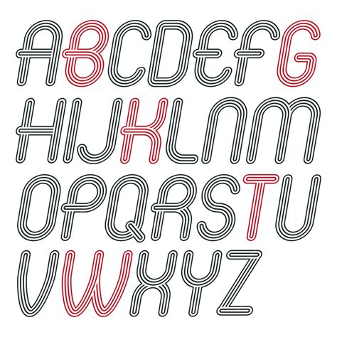 유행 현대 벡터 대문자 고립의 집합입니다 비즈니스 포스터 디자인 요소로 사용하기 위한 디스코 필기체 둥근 글꼴입니다 삼중 줄무늬 평행선을 사용하여 생성되었습니다