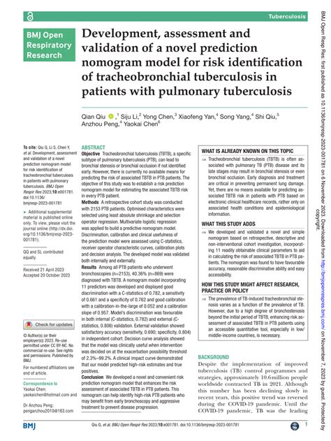 Pdf Development Assessment And Validation Of A Novel Prediction Nomogram Model For Risk