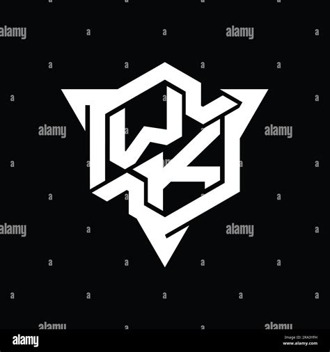 Wk Letter Logo Monogram Hexagon Shape With Triangle Outline Gaming Style Design Template Stock