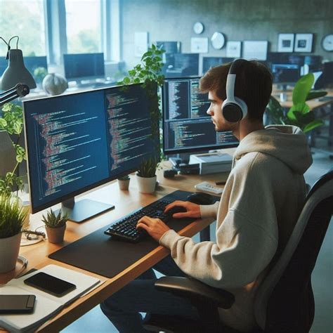 Coding In A Modern Office Premium Ai Generated Image