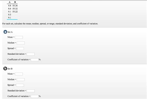 Solved For Each Set Calculate The Mean Median Spread