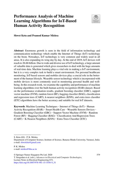 Pdf Performance Analysis Of Machine Learning Algorithms For Iot Based