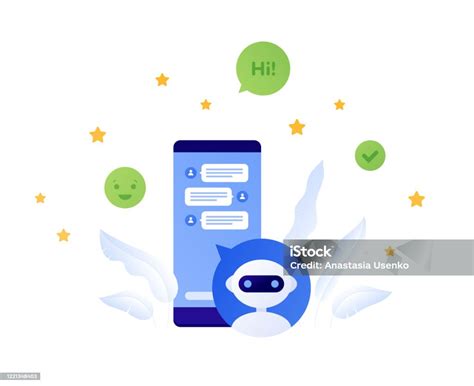 챗봇 Ai 및 고객 서비스 지원 개념 벡터 플랫 사람 그림입니다 채팅 Ui와 스마트 폰 화면 음성 거품 모양과 행복한 미소 이모티콘로봇 배너 웹을 위한 디자인 요소 벡터에