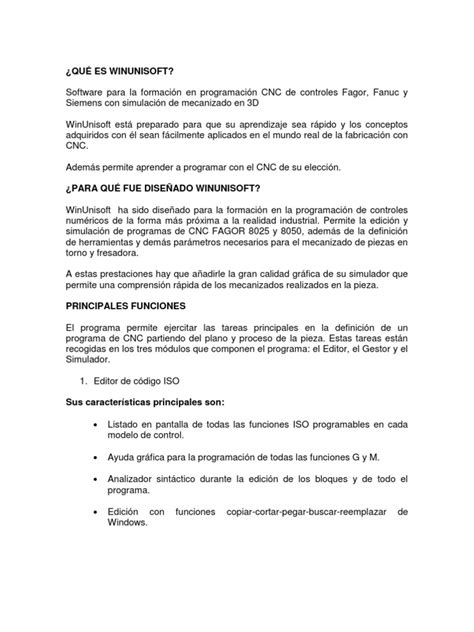 Software De Formación Cnc Winunisoft Pdf Control Numerico