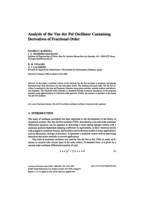 Pdf Dynamics Of The Fractional Order Van Der Pol Oscillator