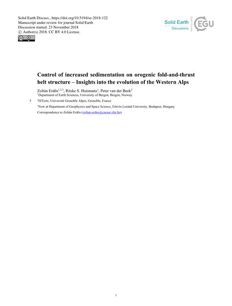 Pdf Control Of Increased Sedimentation On Orogenic Fold And Thrust