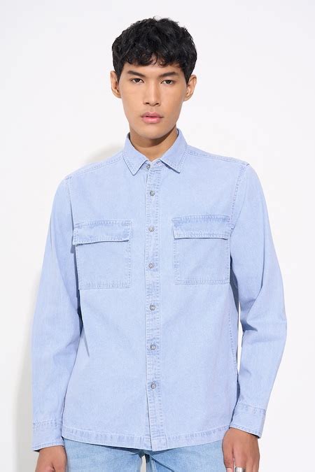 Light Blue Washed Denim Button Up Shirt Selling Fast At