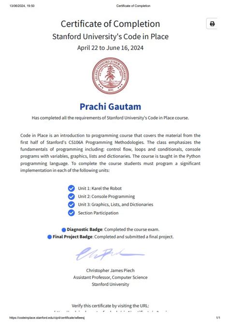 Prachi Gautam On Linkedin Codeinplace Stanforduniversity Cs Learncoding Computerscience