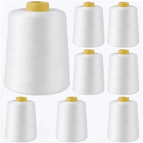 Zeonhei 8 Pack 64000 Yards White Serger Sewing Thread Cones