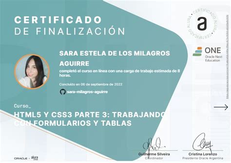 Sara Milagros A En Linkedin Aluralatam Oracle Html Html5 Css3