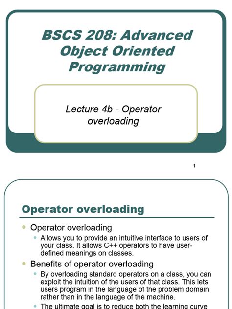 Bscs 208 Aoop Lecture 4b Operator Overloading Pdf Pointer Computer Programming C