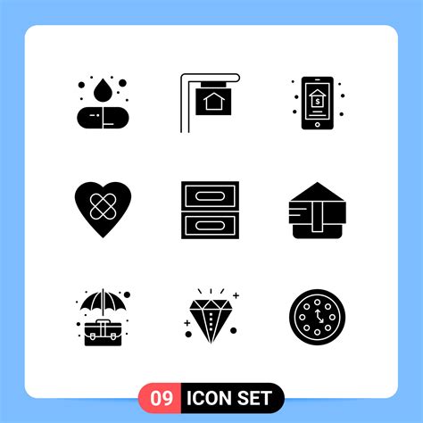 Mobile Interface Solid Glyph Set Of Pictograms Of Drawer Archive Auction Patch Heal Editable