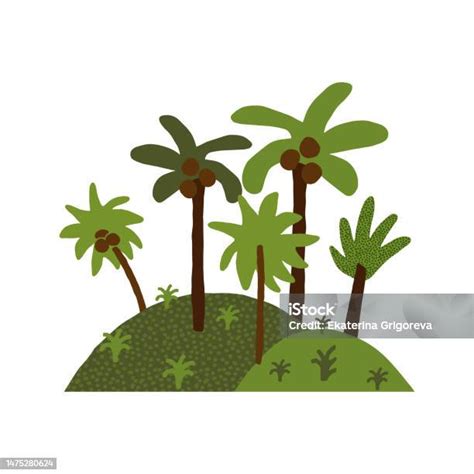 귀여운 무인 열대 섬 아이콘입니다 다양한 재미있는 코코넛 야자 탐험 여행 낙원 생활 모험의 상징 유치한 그림 손으로 그린 그림 0명에 대한 스톡 벡터 아트 및 기타 이미지