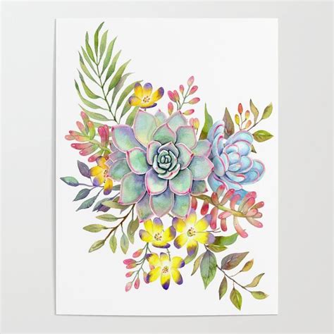 Succulent Watercolor 38 Art Poster By Vintagenature 18 X 24