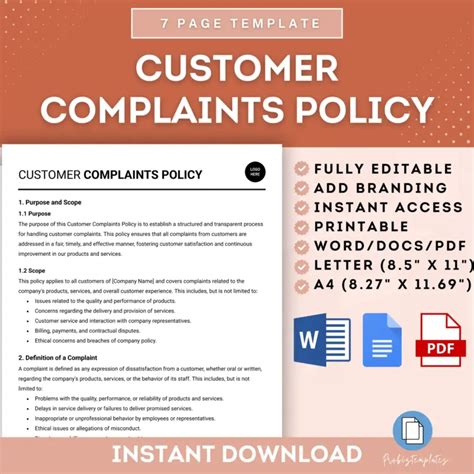 Customer Complaints Policy Template Probiztemplates