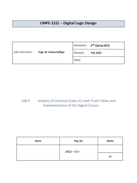 Lab 4 Analysis Of Universal Gates Ics With Truth Tables And Implementation Of The Digital