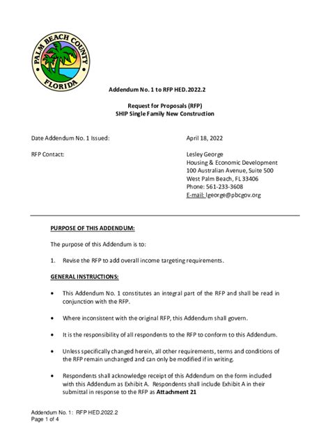 Fillable Online Addendum No 1 To RFP HED 2022 2 Request For Proposals RFP SHIP Fax Email