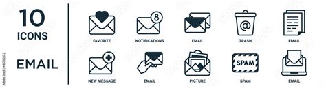 Email Outline Icon Set Includes Thin Line Favorite Email Email Spam New Message Icons For