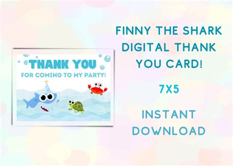 Finny The Shark Any Age Birthday Customized Invitation Bundle 5x7