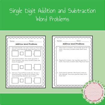 Word Problems Single Digit Addition And Subtraction By Emma Ryan