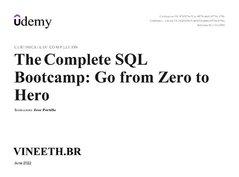 Completed The Course On “the Complete Sql Bootcamp” Offered By Udemy