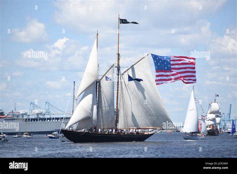 The Us Wooden Schooner Virginia Sails In The Norfolk Harbor During