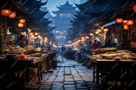 Premium Ai Image Bustling Night Market With Street Food Generative Ai