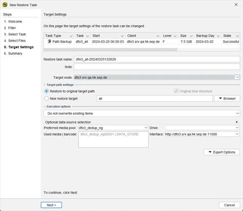 5 1 0restore Procedure In Gui Sepsesam