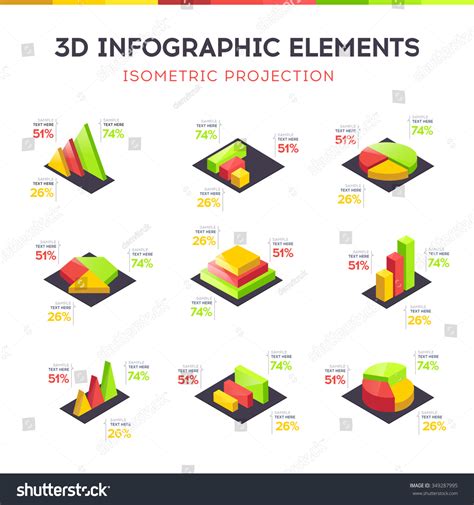 Isometric 3d Vector Graphs Charts Isometric Stock Vector Royalty Free