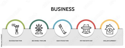 Set Of 5 Thin Line Business Icons With Infographic Template Outline Icons Including Success Man
