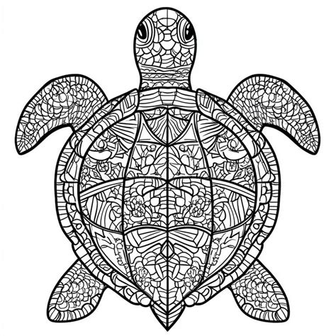 Stylized Hand Drawn Turtle With Patterned Shell For Tattoos Or Wall Art