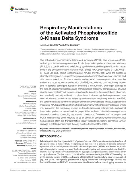 Pdf Respiratory Manifestations Of The Activated Phosphoinositide 3