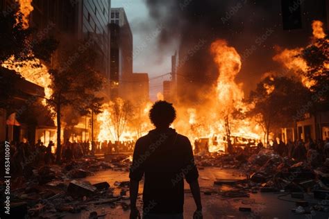 Aesthetic Photo A Darf Man Amidst A Chaotic Street Protest In A City