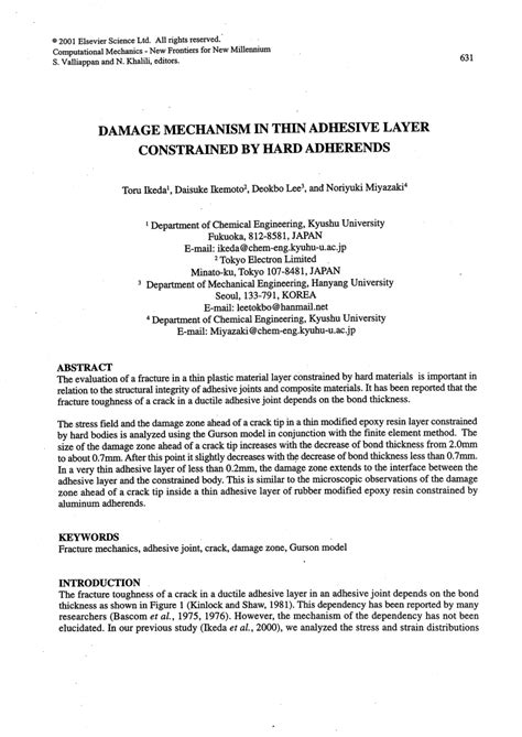 Pdf Constraint Effect Of Adherends On The Fracture Of Adhesive Joint