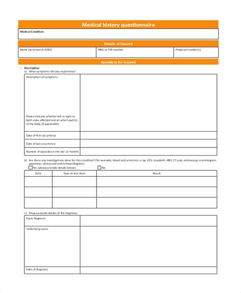 Free 11 Sample Medical Questionnaire Forms In Pdf Ms Word Excel