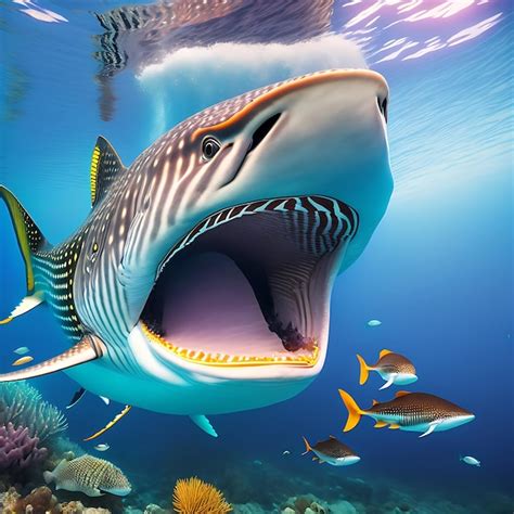Tiburón Ballena Comiendo Pescado Y Alimentándose En Aguas Abiertas Del