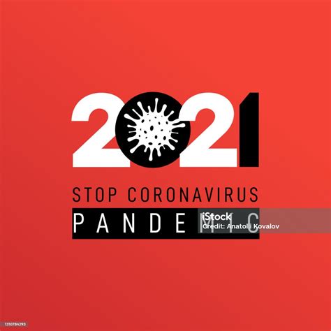 코로나바이러스 202에 서명하십시오 코로나바이러스를 중지합니다 코비드19 위험한 세포를 가진 전염병 의학 개념 벡터 그림입니다 빨간색 배경에 격리됩니다 0명에 대한 스톡