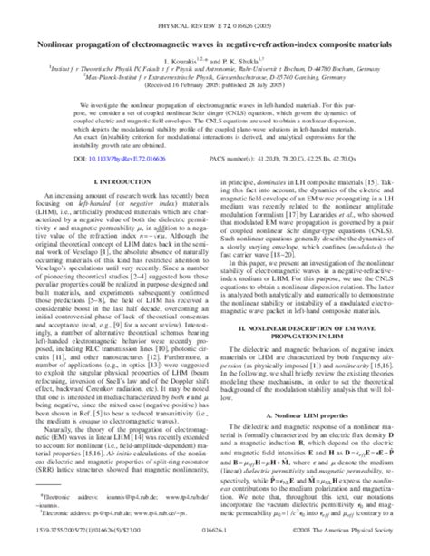 Pdf Nonlinear Propagation Of Electromagnetic Waves In Negative