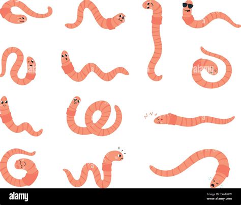 Cartoon Worms Characters Earthworms Mascots Worm Creeping Sleeping