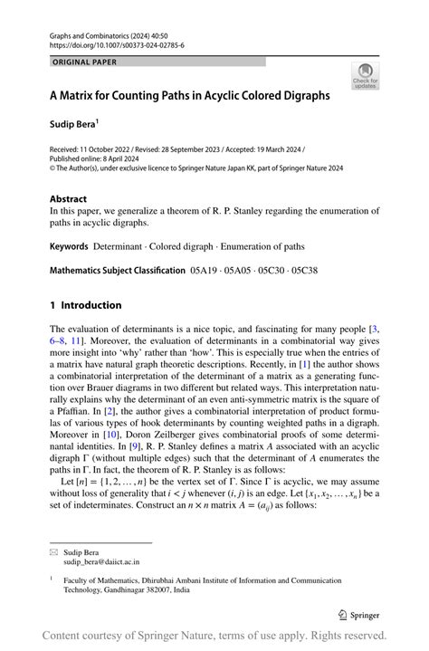 A Matrix For Counting Paths In Acyclic Colored Digraphs Request Pdf
