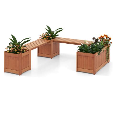 Gymax Wood Wooden Planter Box W Seat 2 In 1 Raised Garden Bed And Bench