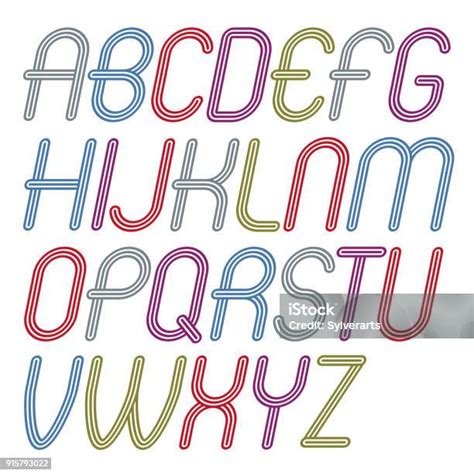 벡터 멋진 자본 알파벳 문자 컬렉션입니다 레트로 둥근된 이탤릭체 글꼴에서 스크립트는 Z을 트리플 Stripy를 사용 하 여 만든