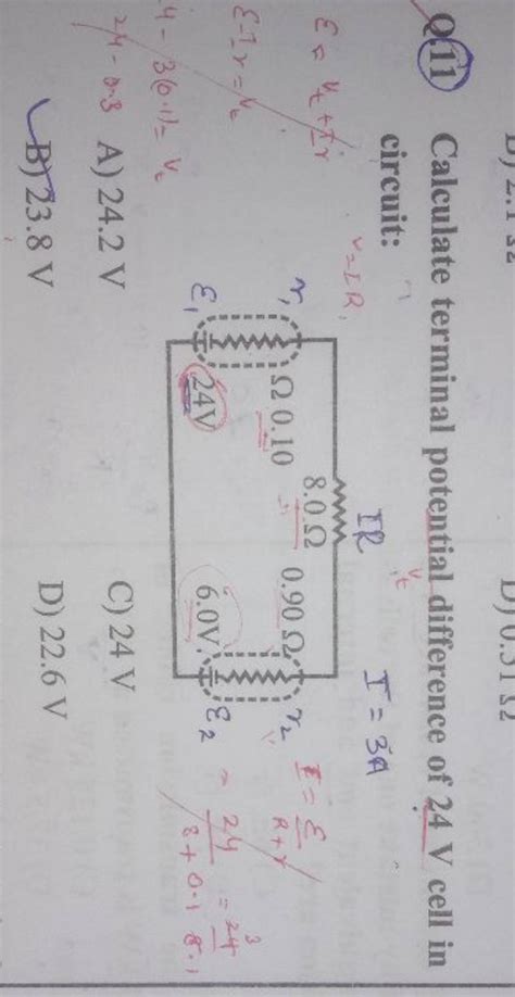 Q 11 Calculate Terminal Potential Difference Of 24 V Cell In Circuit εf