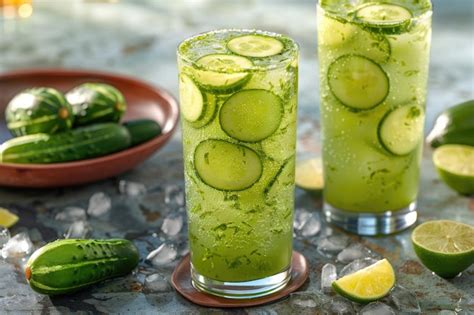 Refreshing Cucumber Lime Refresher Premium Ai Generated Image