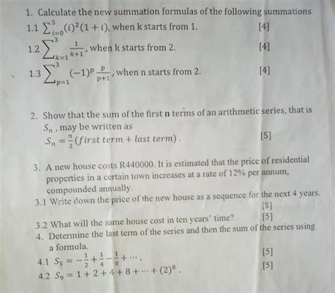 Solved 1 Calculate The New Summation Formulas Of The